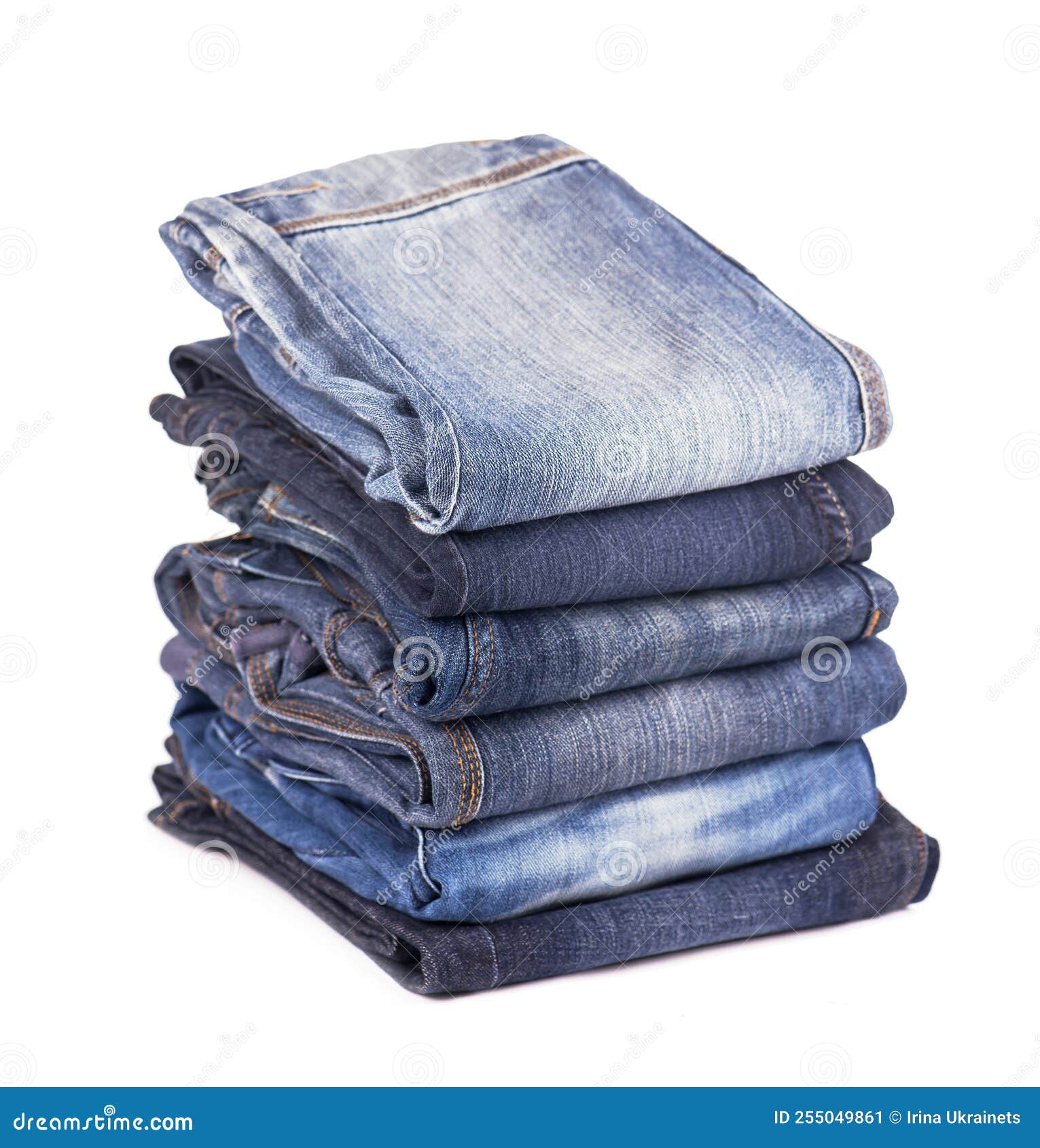 Stack of Blue Jeans on a White Background Stock Image - Image of shade ...