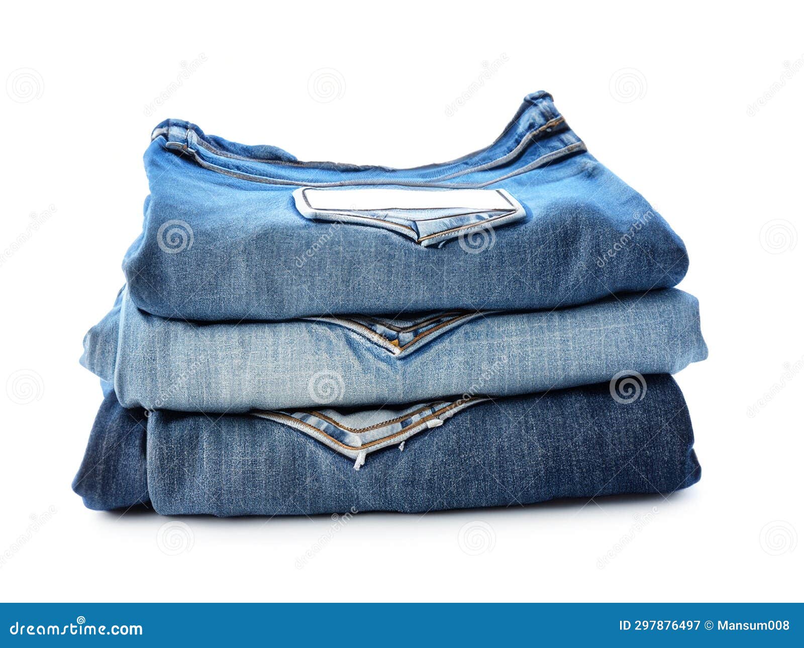 Stack of Blue Jeans with White Background Stock Image - Image of ...