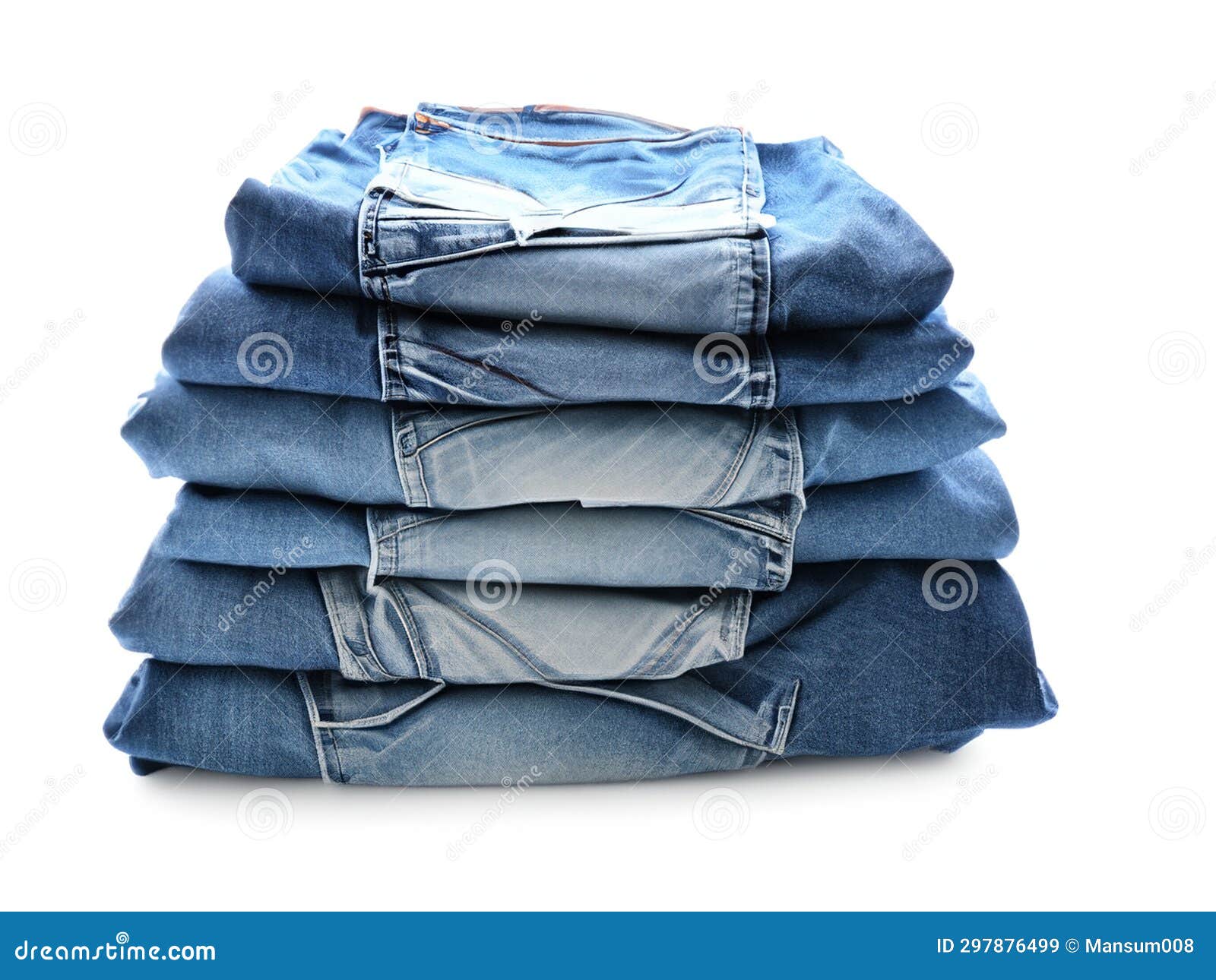 Stack of Blue Jeans with White Background Stock Image - Image of ...