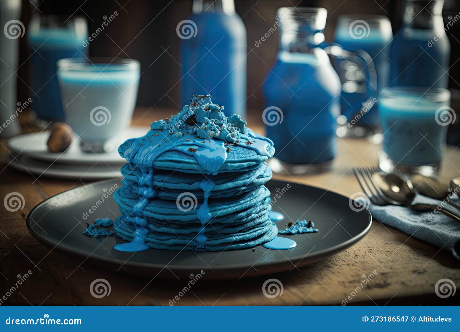 Stack of Blue Pancakes for Breakfast on Table in Restaurant Stock ...