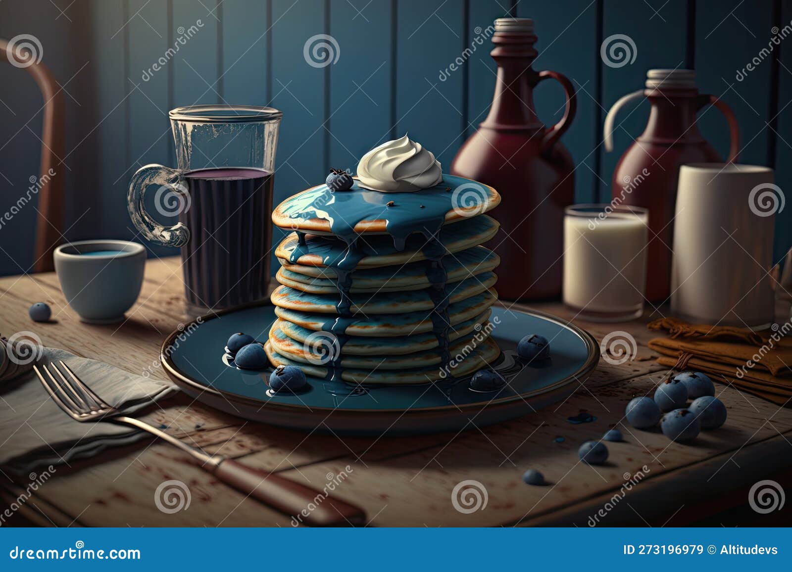 Stack of Blue Pancakes for Breakfast on Table in Restaurant Stock ...