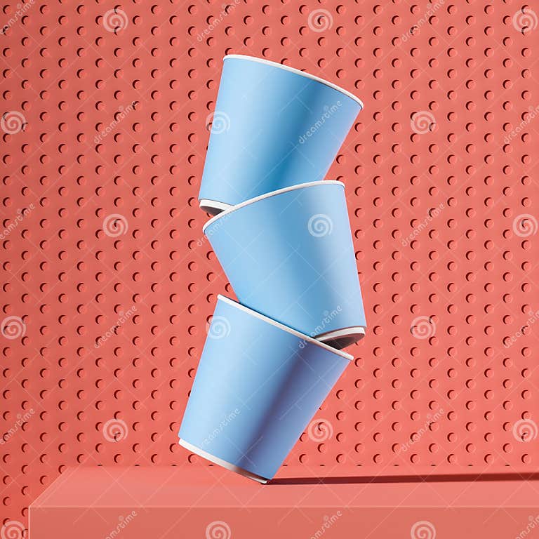 Stack of Blue Paper Cups Falling on Pink Table Stock Illustration ...