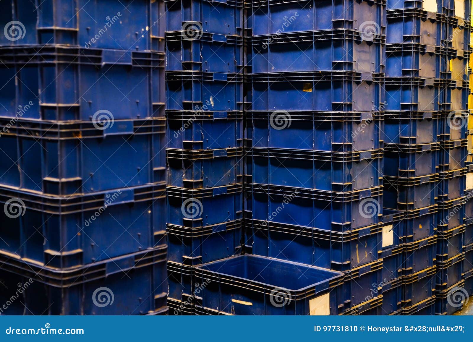 Stack of Blue Plastic Crates Pattern in Store Stock Photo - Image of ...