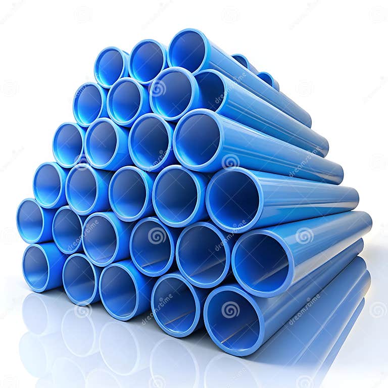 Stack of Blue Plastic Pipes Isolated on White Background Stock ...