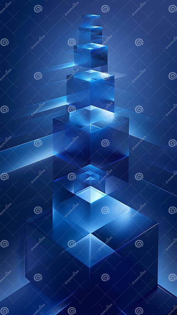 A Stack of Blue Rectangles on Dark Blue Surface Creates a Symmetrical ...