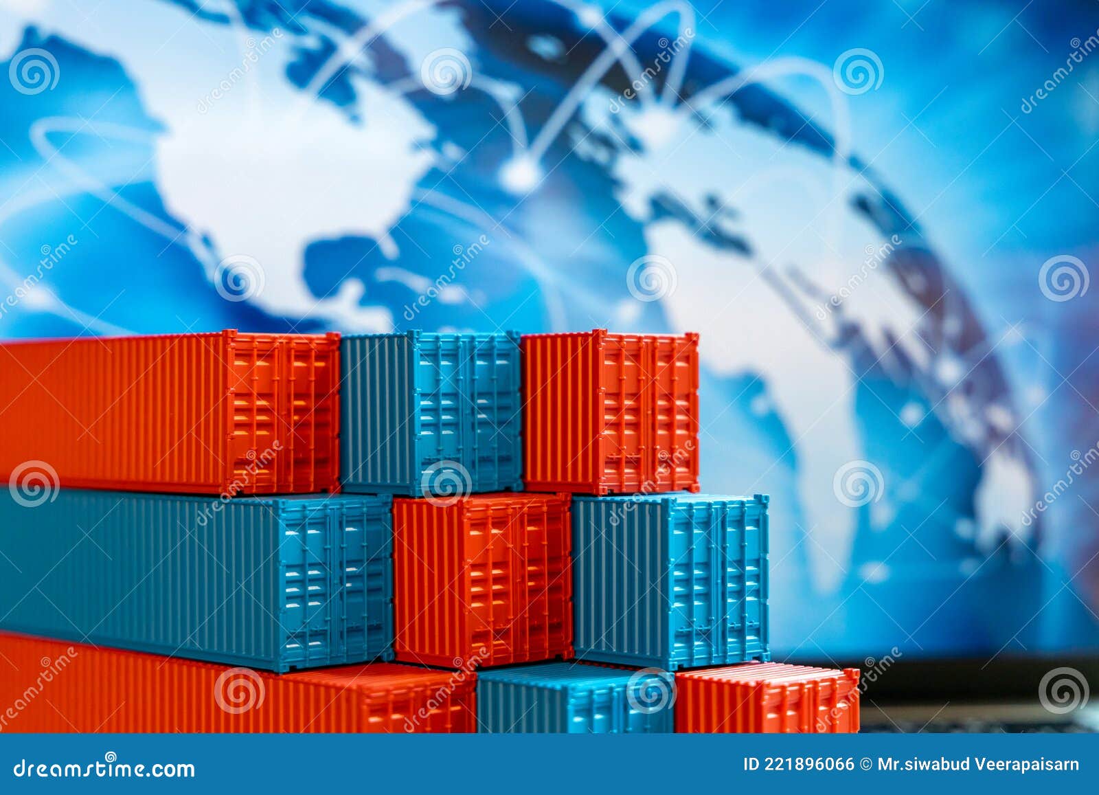Stack of Blue and Red Containers Box, Cargo Freight Ship for Import ...