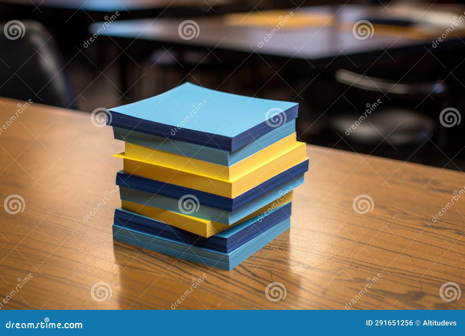 Stack of Blue and Yellow Sticky Notes on a Table Stock Photo - Image of ...