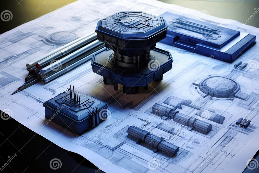Stack of Blueprints for Nuclear Battery Design Stock Illustration ...