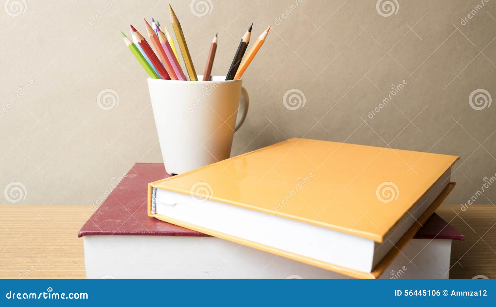 Stack of Book with Color Pencil Stock Photo - Image of textbook, color ...