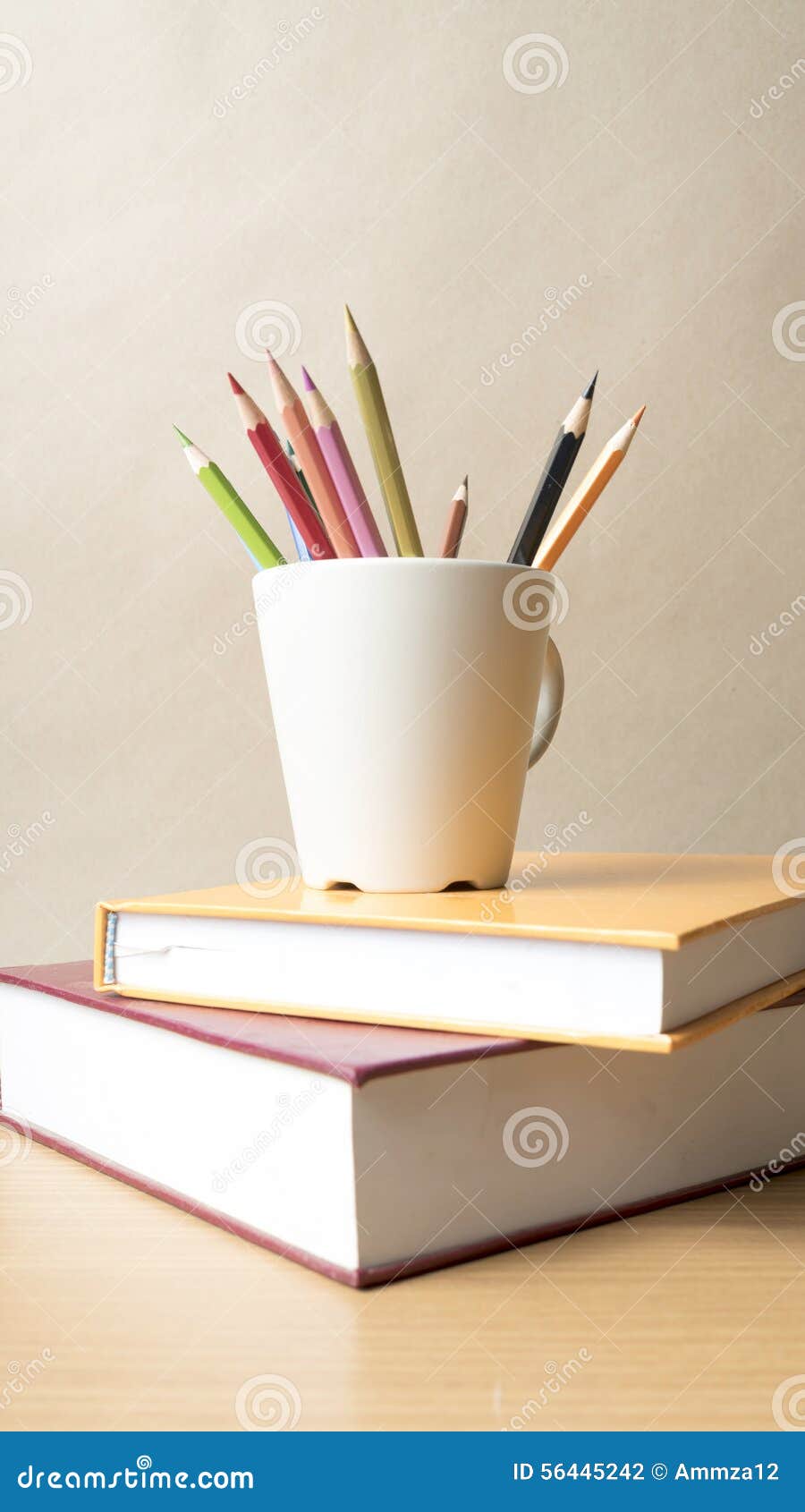 Stack of Book with Color Pencil Stock Photo - Image of book, wisdom ...