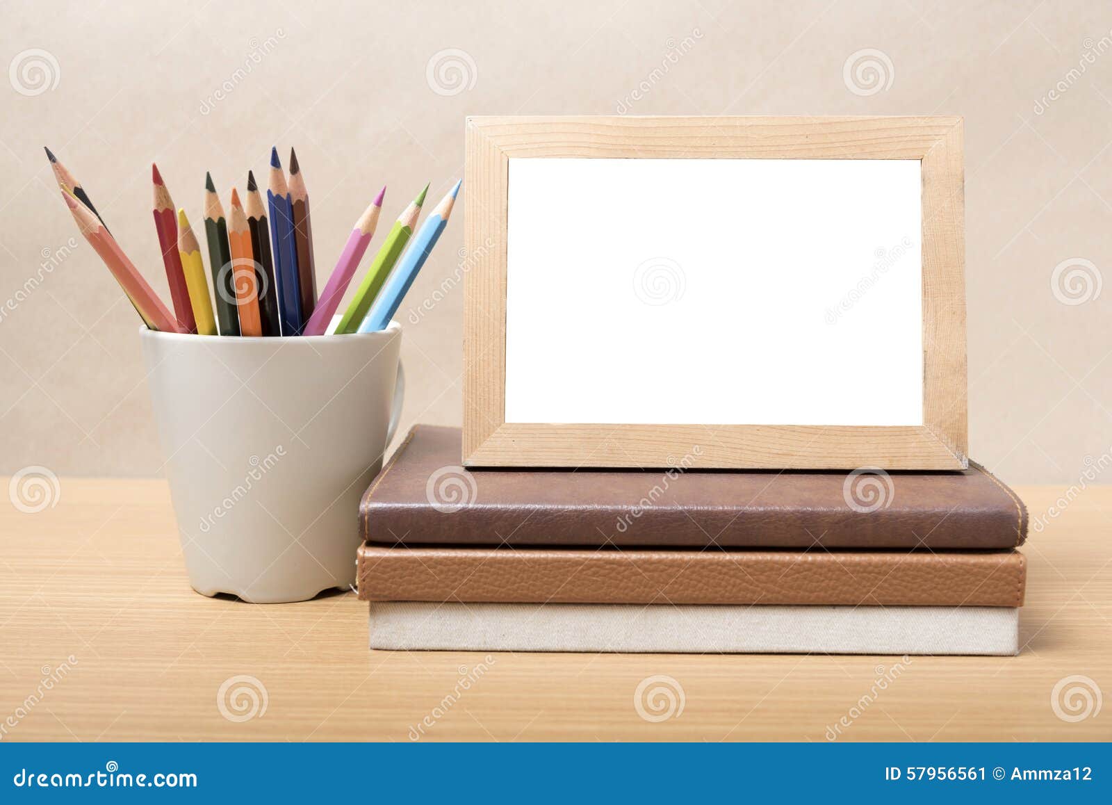 Stack of Book and Photo Frame with Color Pencil Stock Image - Image of ...