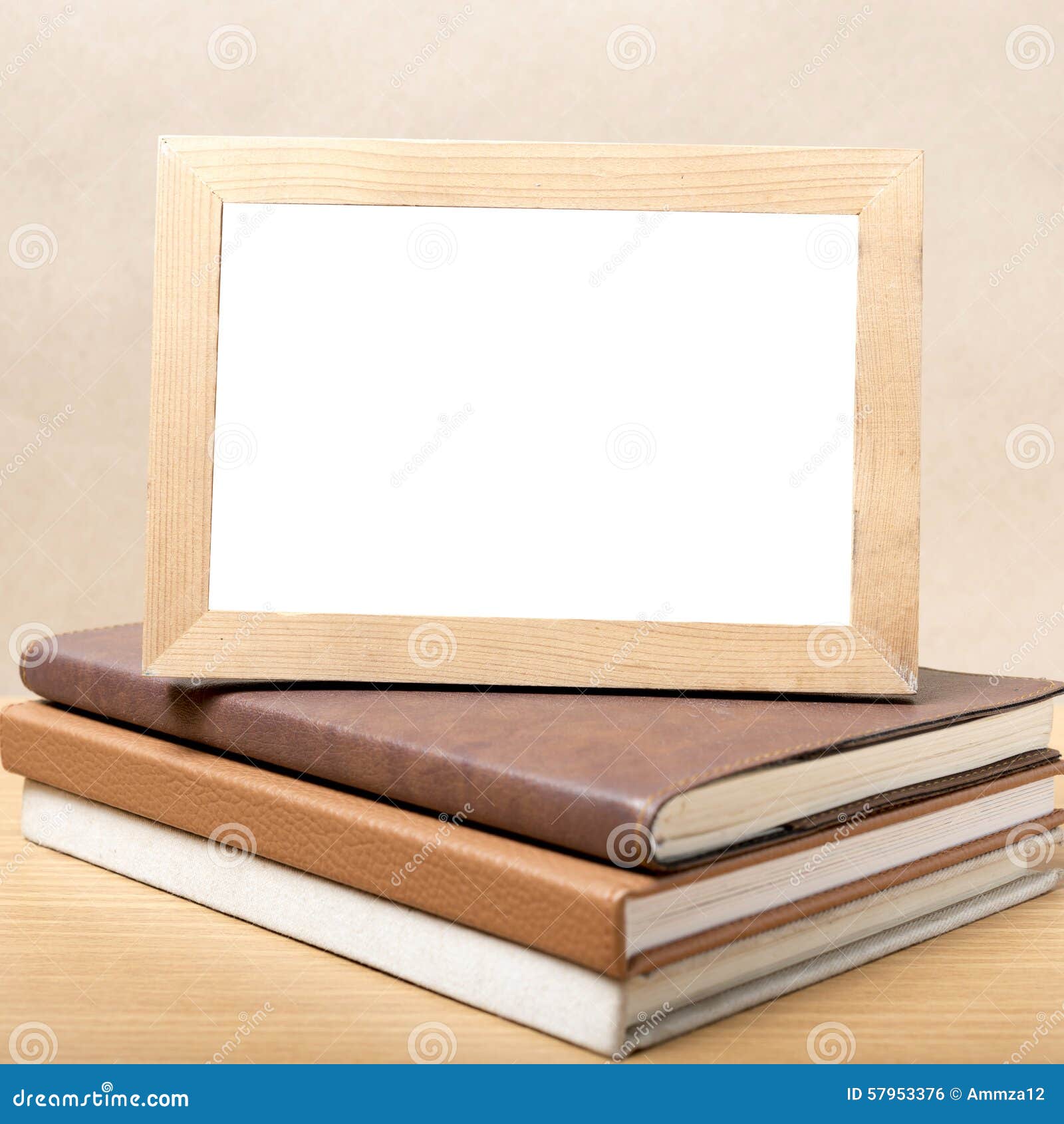 Stack of Book and Photo Frame Stock Photo - Image of watch, blank: 57953376