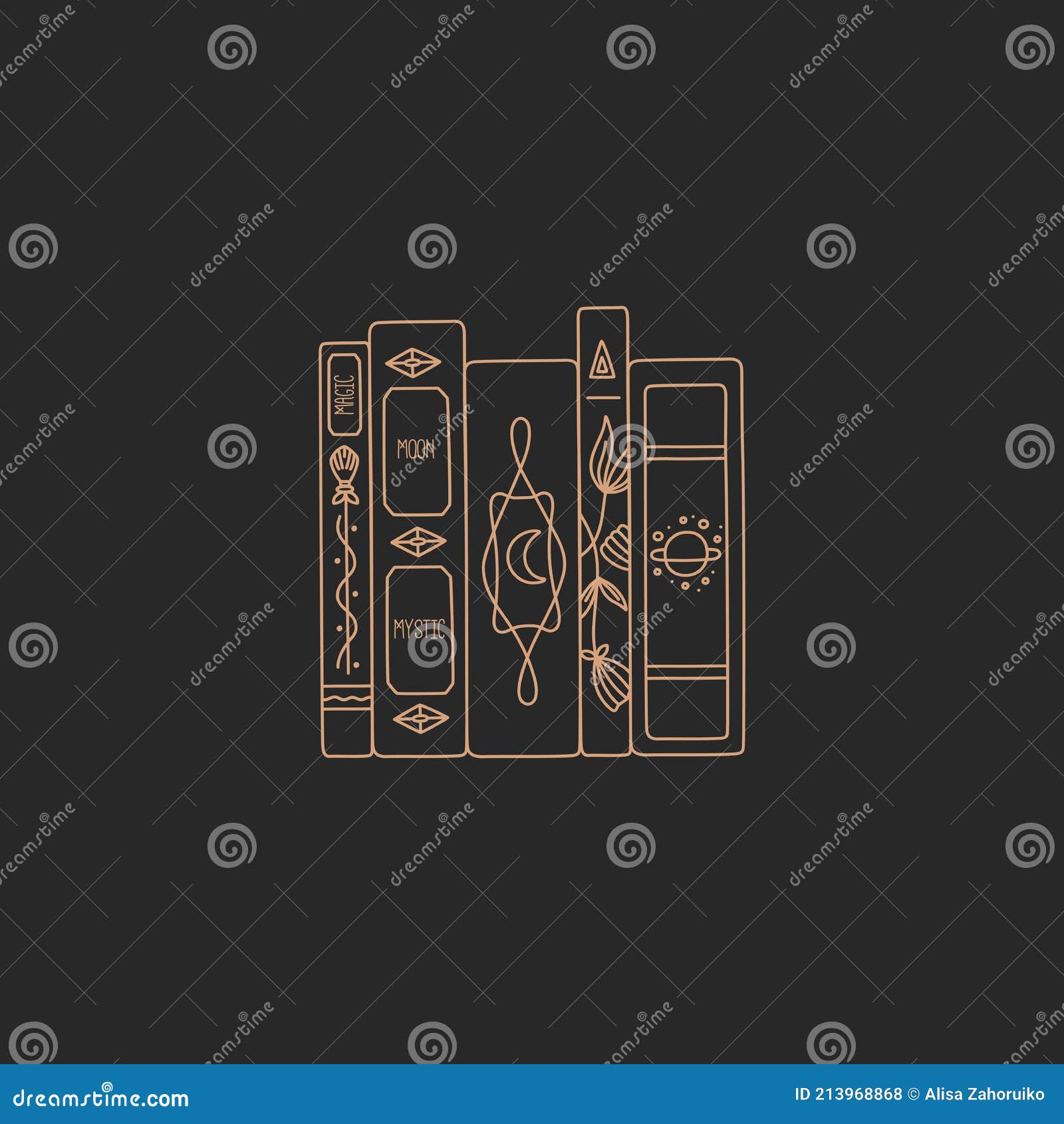 Stack of Book Spines, Books on Shelf, Gold Simple Contour Line Stock ...