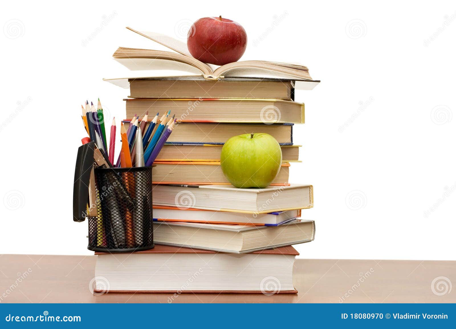 Stack of books and apple stock photo. Image of learning - 18080970
