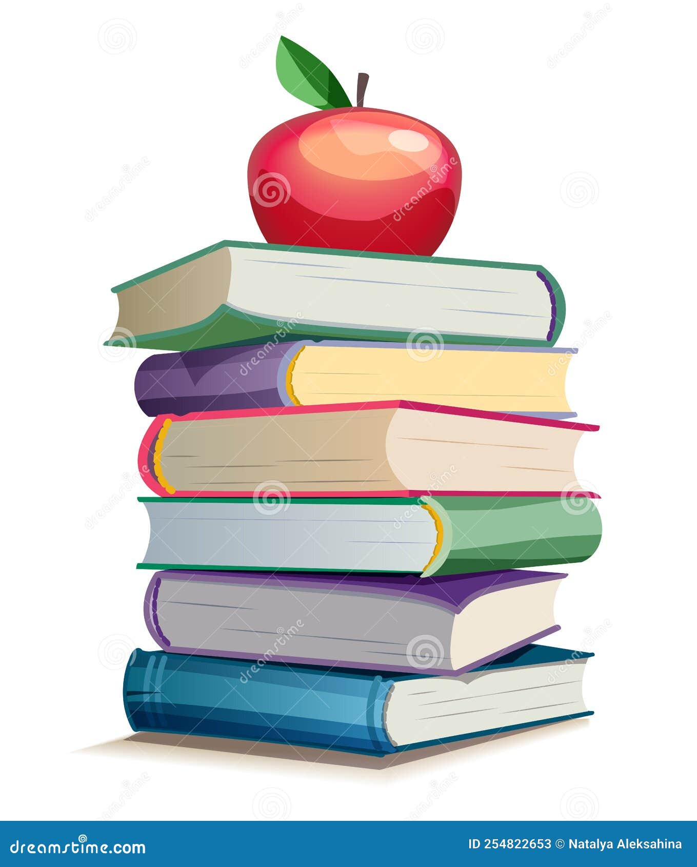 Stack of books with apple stock vector. Illustration of school - 254822653