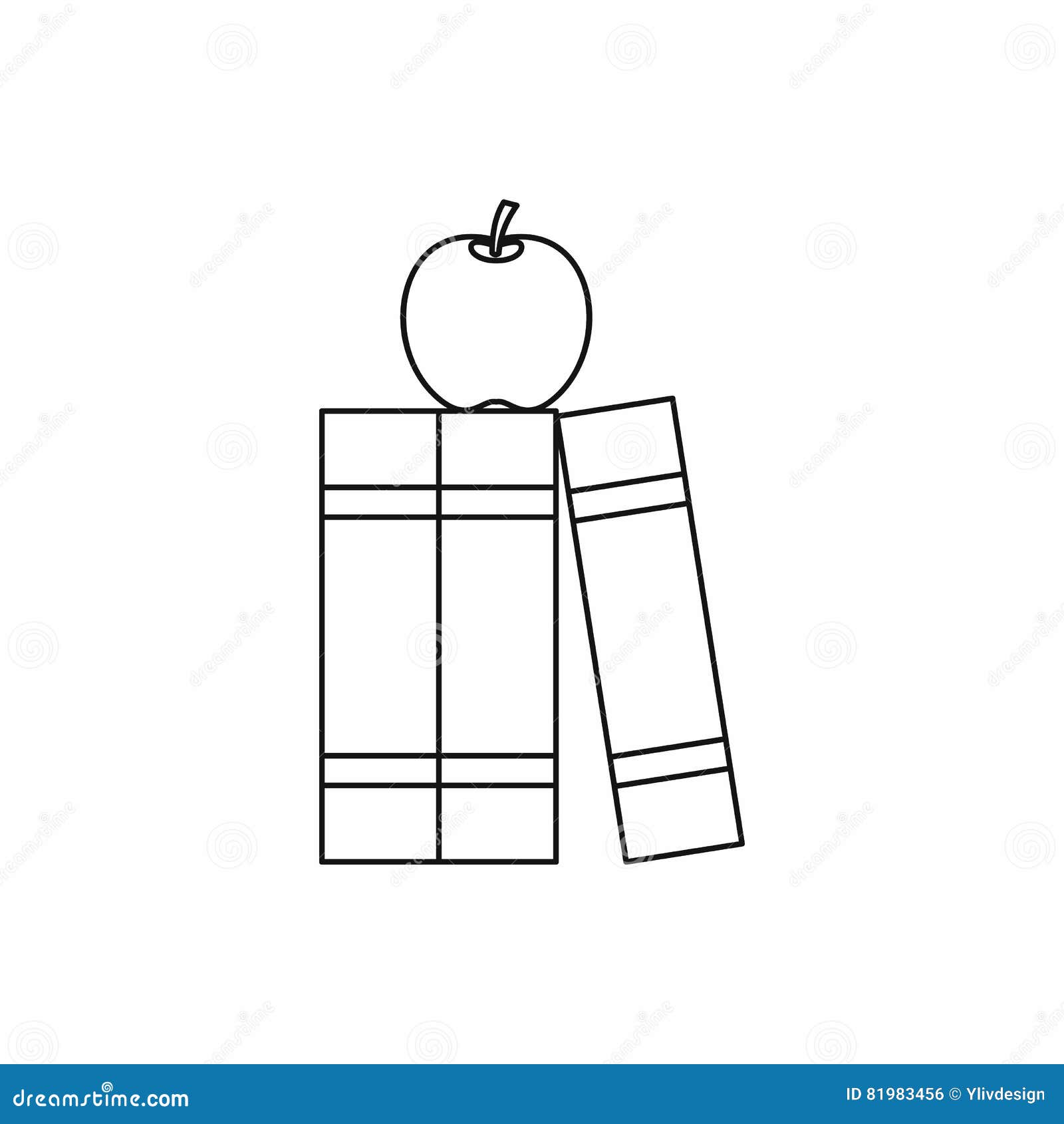 Stack of Books and Apple Icon, Outline Style Stock Vector ...