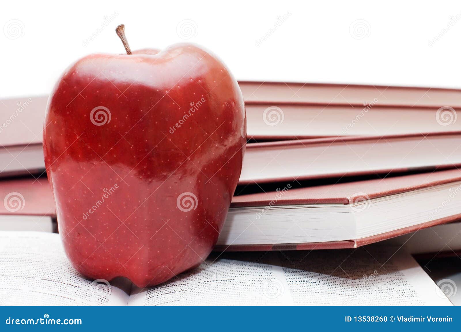 Stack of Books and Apple Isolated Stock Photo - Image of background ...