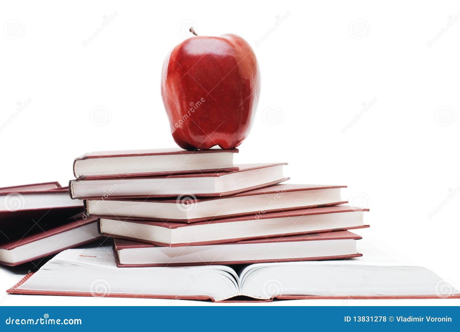 Stack of Books and Apple Isolated Stock Photo - Image of learning ...