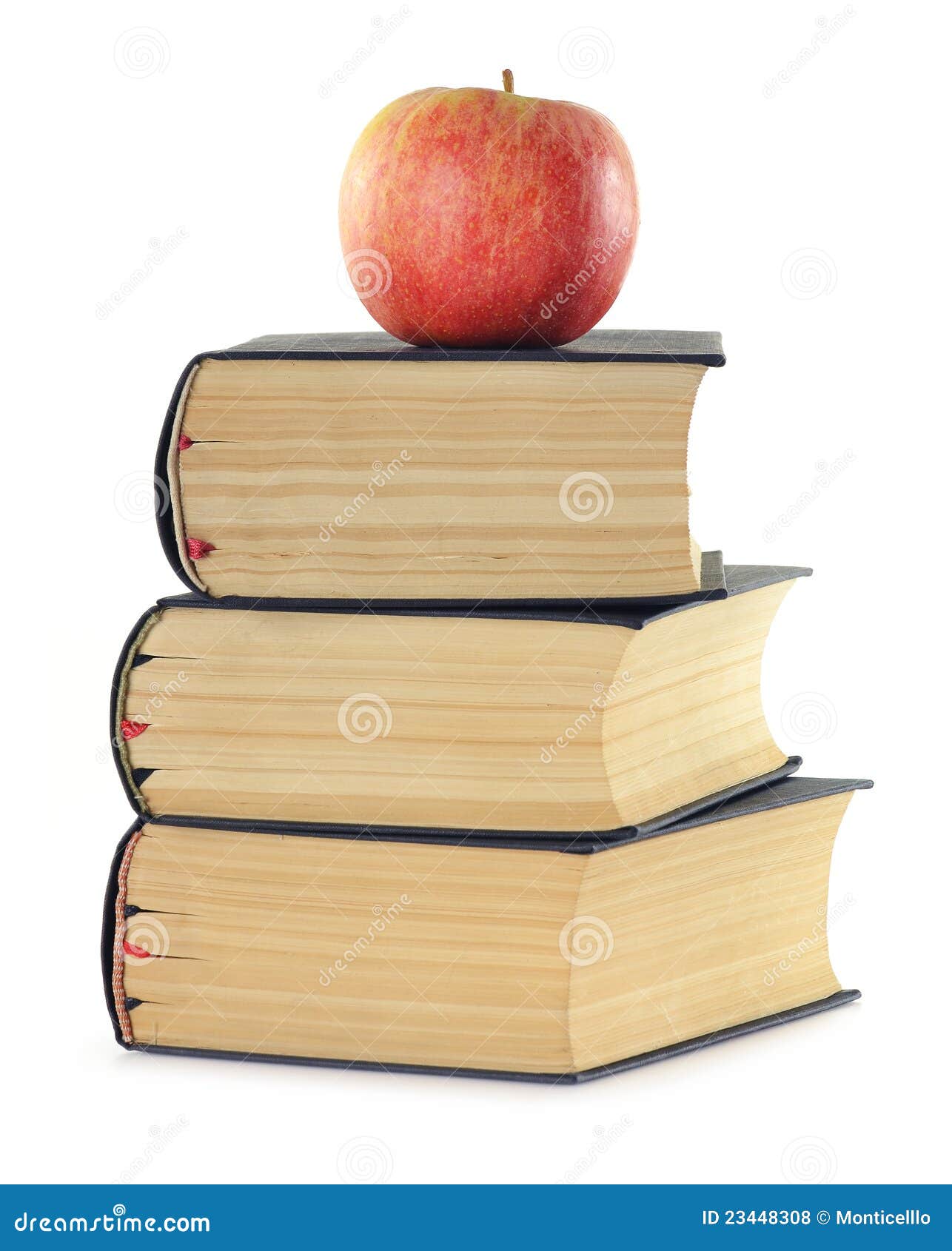 Stack of Books and Apple Isolated on White Stock Photo - Image of three ...