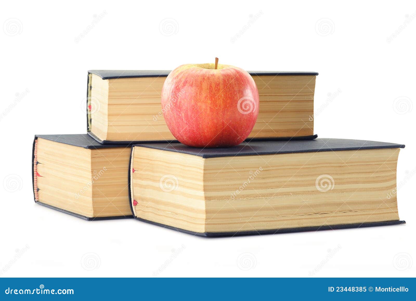 Stack of Books and Apple Isolated on White Stock Image - Image of paper ...