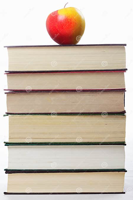 Stack of Books with Apple on Top Stock Image - Image of objects, apple ...