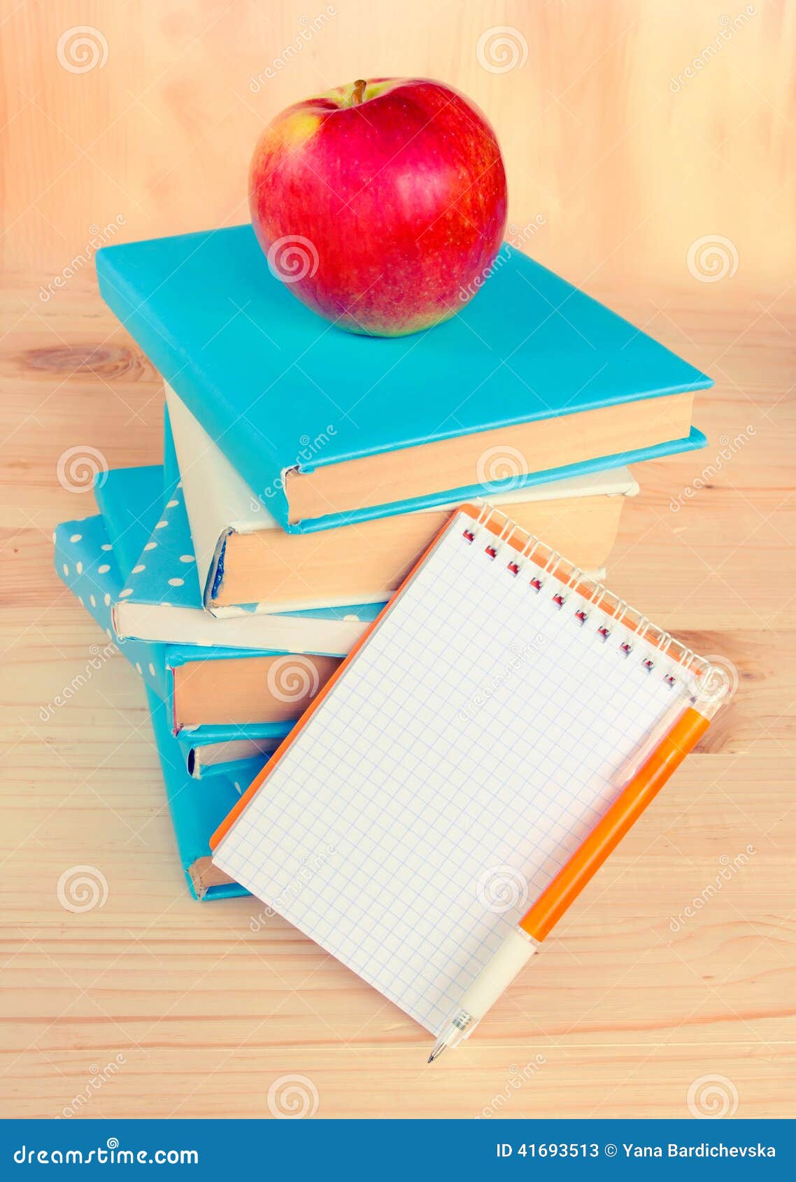 Stack of Books with Apple on Top.Background. Stock Image - Image of ...