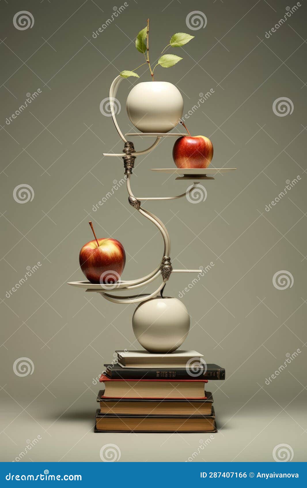 A Stack of Books with Apples on Top of Them. Surreal Still Life. Stock ...