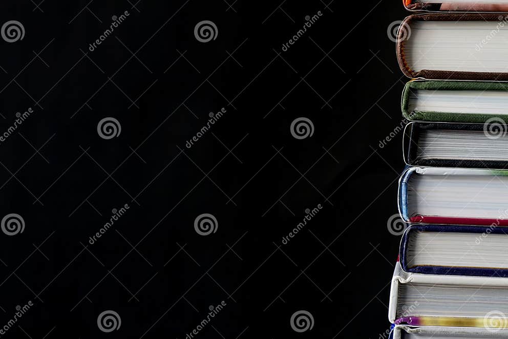 Stack of Books on Black Background Stock Photo - Image of library ...