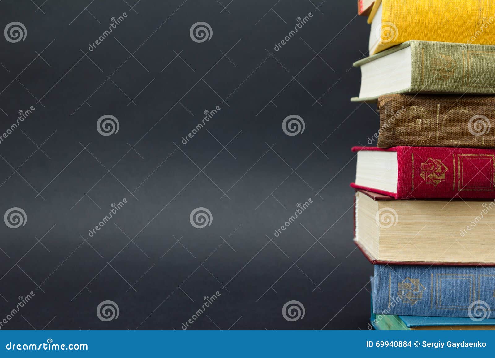 Stack of Books on Black Background Stock Photo - Image of binding ...