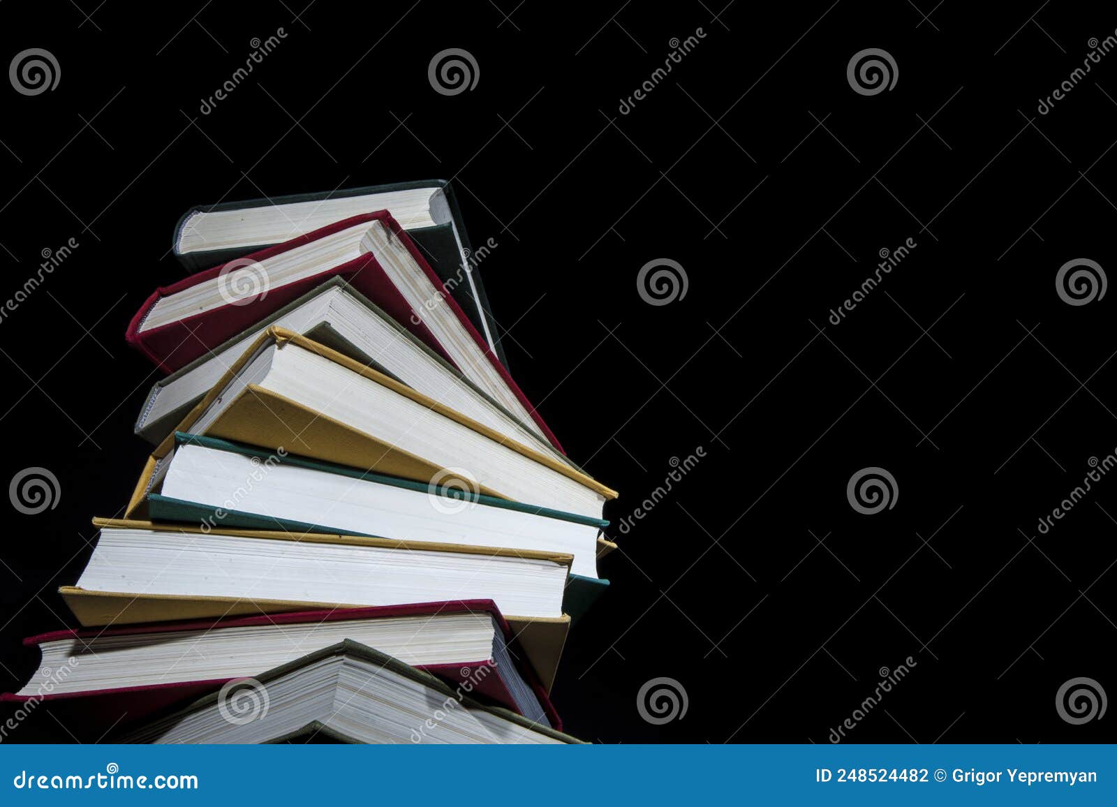Stack of Books on Black Background Stock Photo - Image of library ...