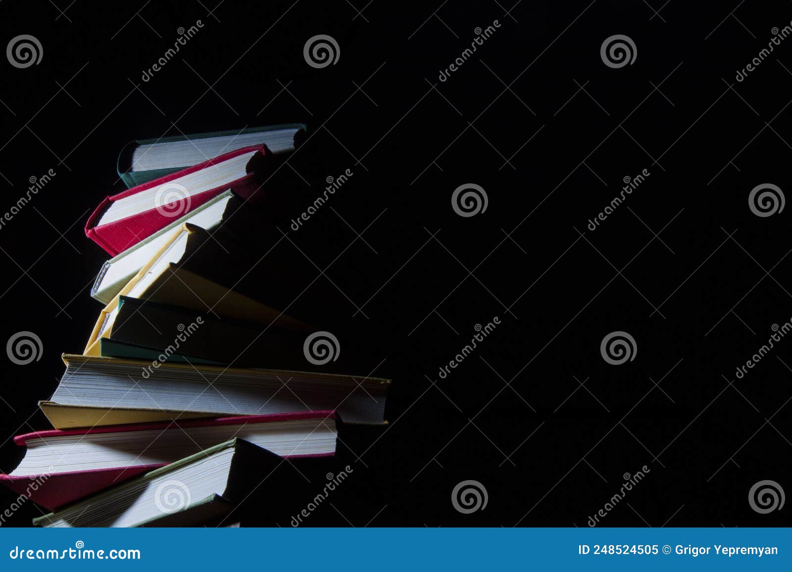 Stack of Books on Black Background Stock Image - Image of study ...