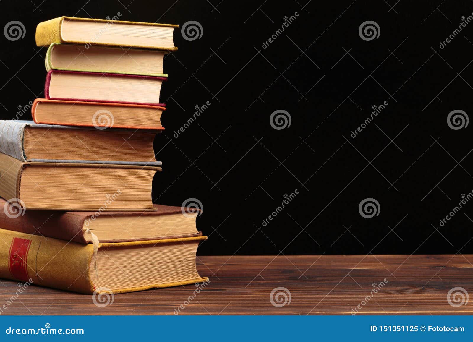 Stack of Books on a Black Background.Education Stock Image - Image of ...