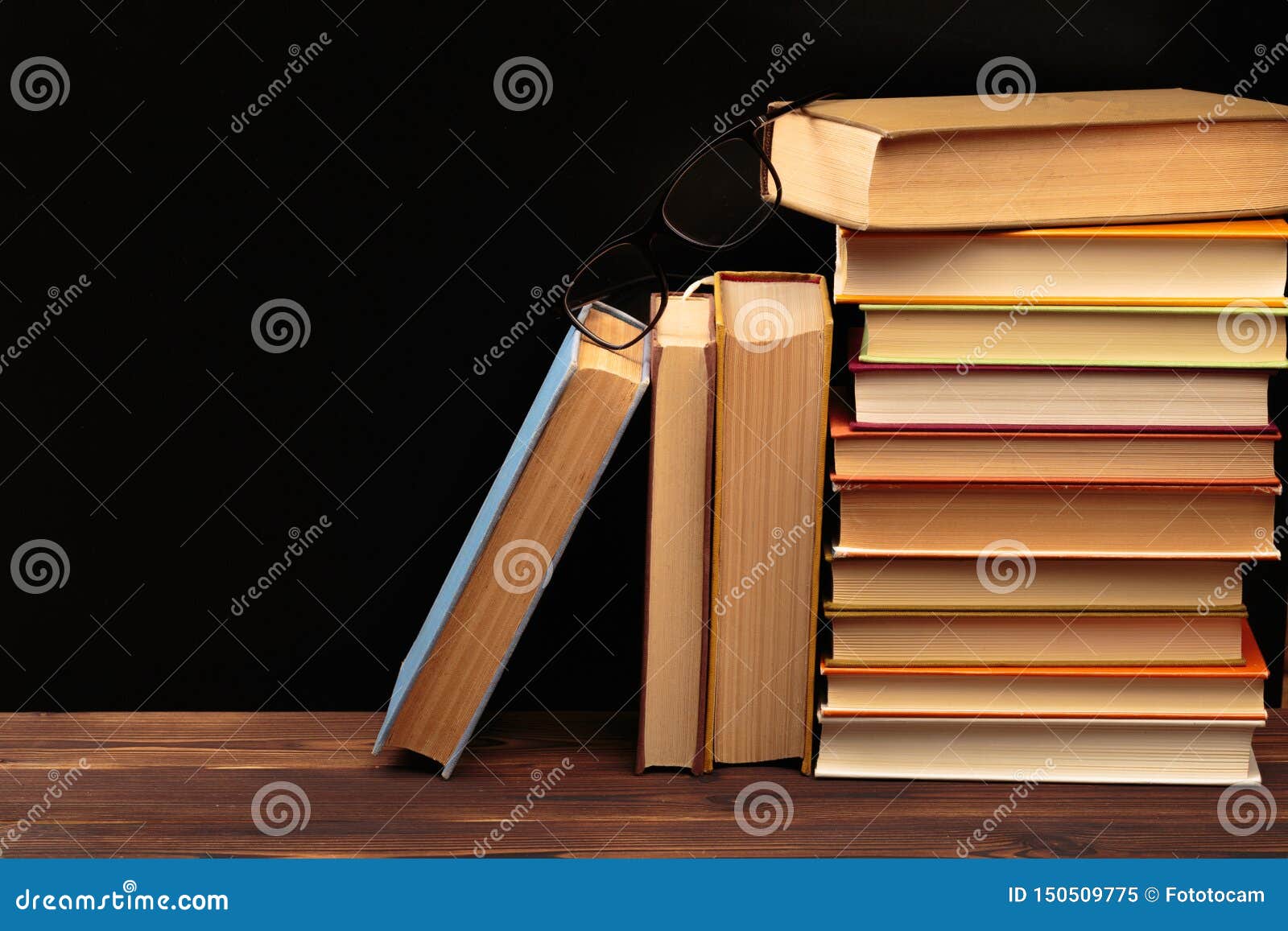 Stack of Books on a Black Background.Education Stock Image - Image of ...
