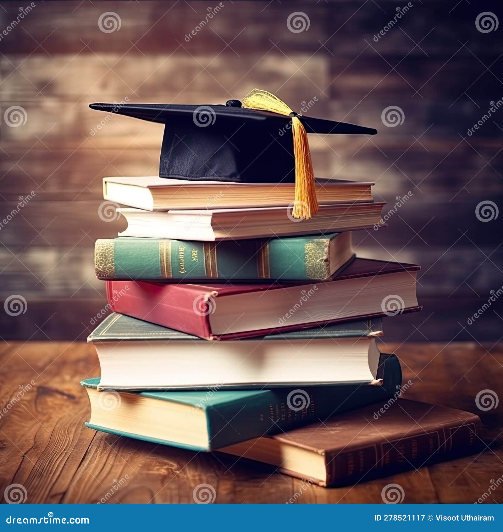 Stack Books with Black Square Academic Cap on Top,Graduation in School ...