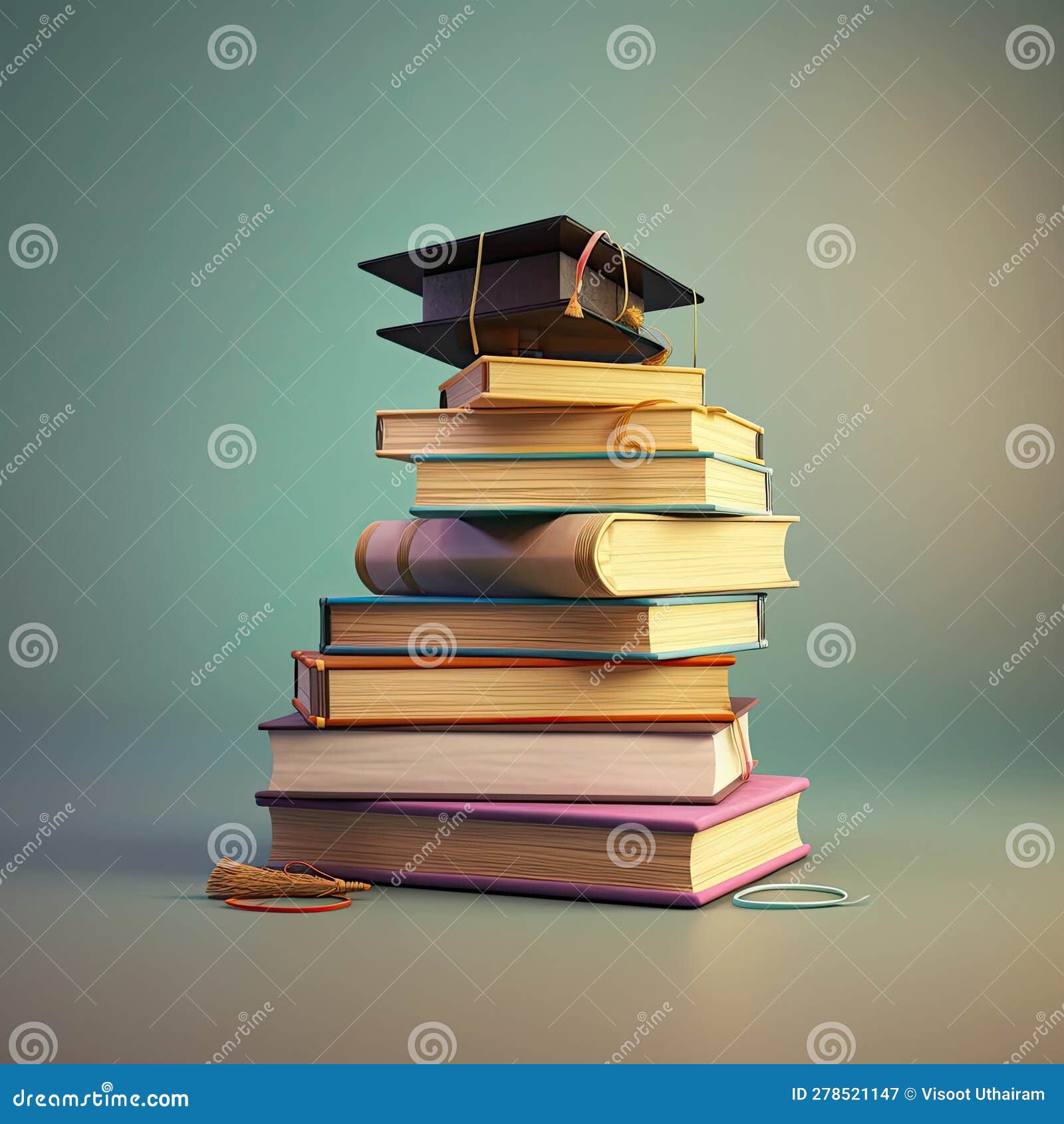 Stack Books with Black Square Academic Cap on Top,Graduation in School ...