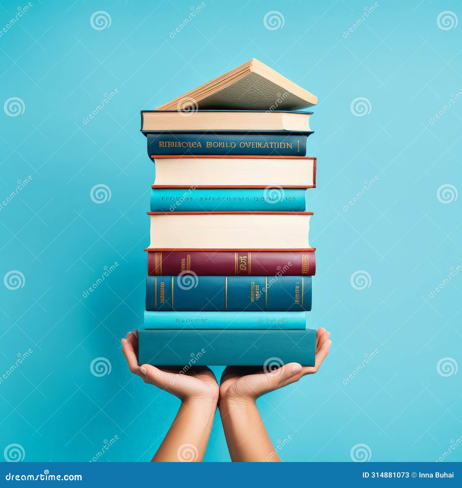 Stack of Books on Blue Background. Education Concept. AI Generated ...