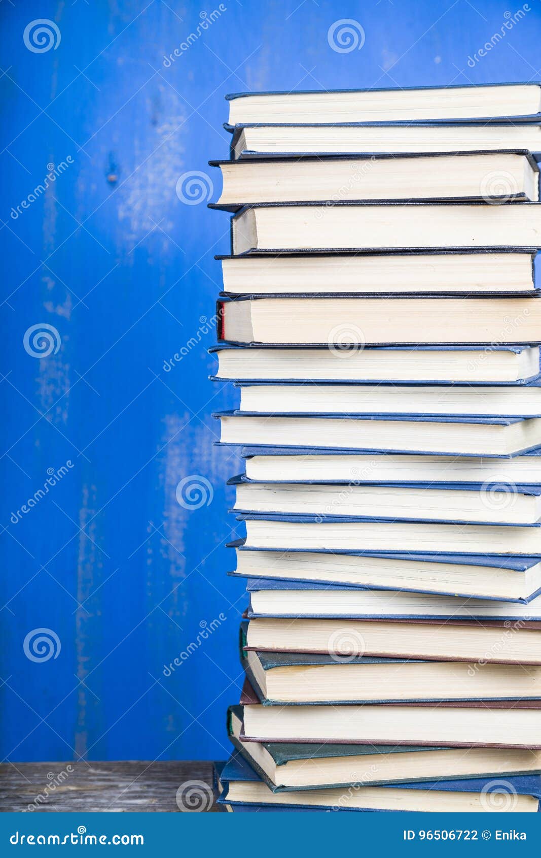 Stack of Books on a Blue Background. Stock Photo - Image of copy, close ...