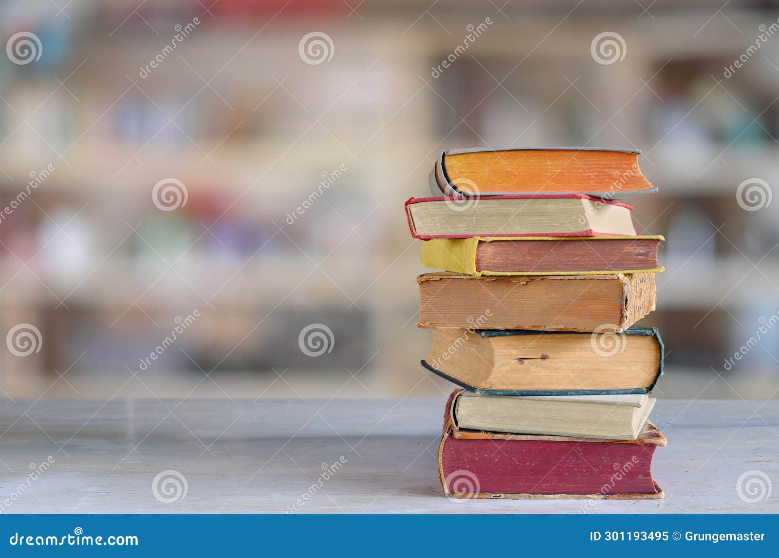 Stack of Books with Blurred Bookshelf Background, Reading, Learning ...