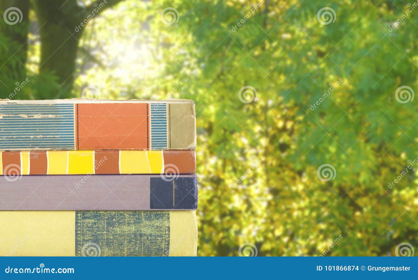 Stack of Books on Blurred Nature Background Stock Photo - Image of ...