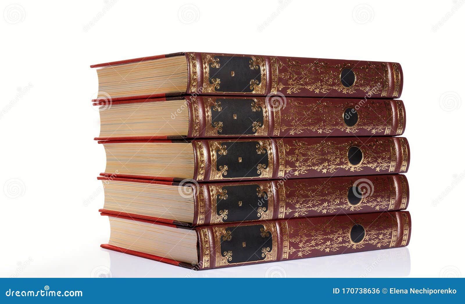 Stack of Books Bound in Leather with Gold Lettering Stock Photo - Image ...