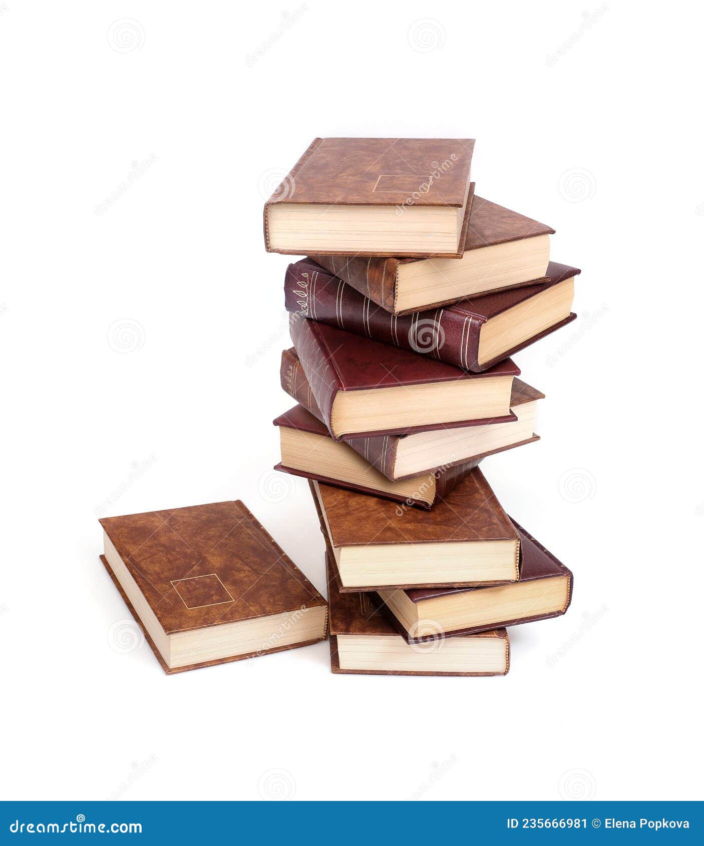 Stack of Books in Brown Covers Isolated on a White Background Stock ...