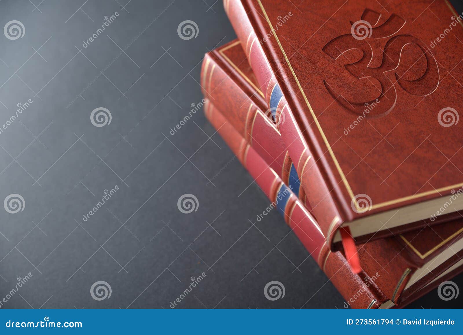Stack of Books with Engraved Symbol Hindu Elevated View Stock Photo ...