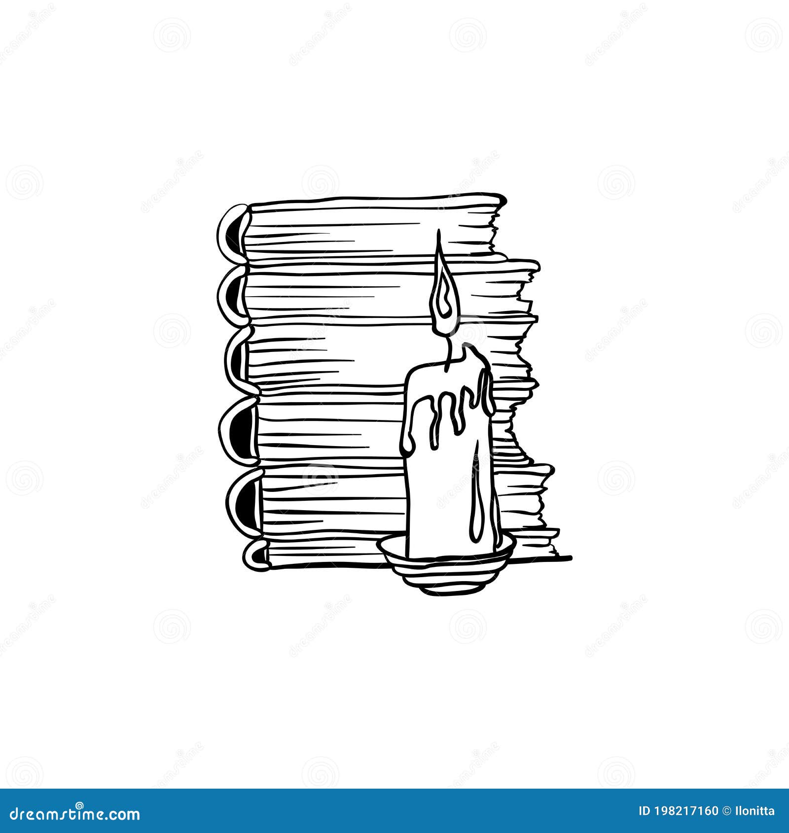 Stack of Books and Candle, Halloween Doodles. Isolated Vector ...