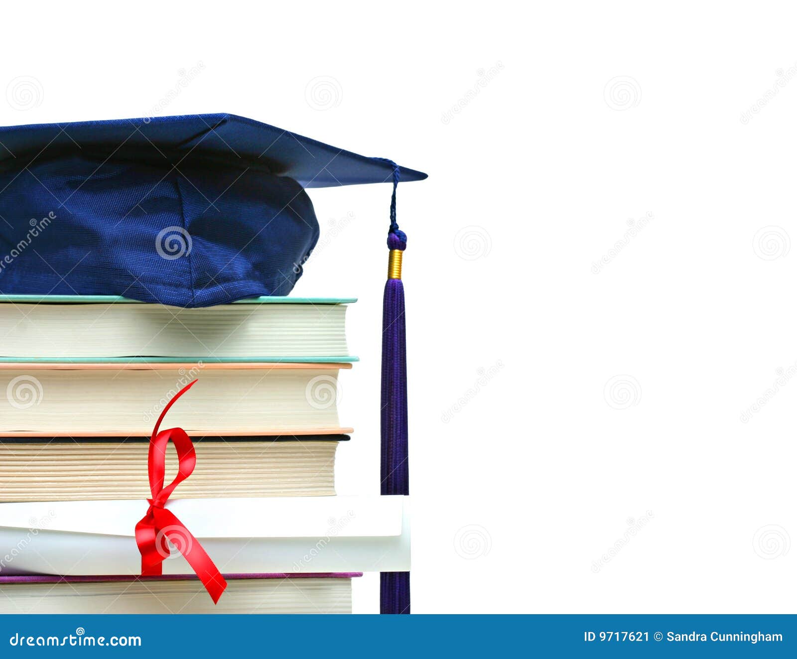 Stack of Books with Cap and Diploma on White Stock Image - Image of ...