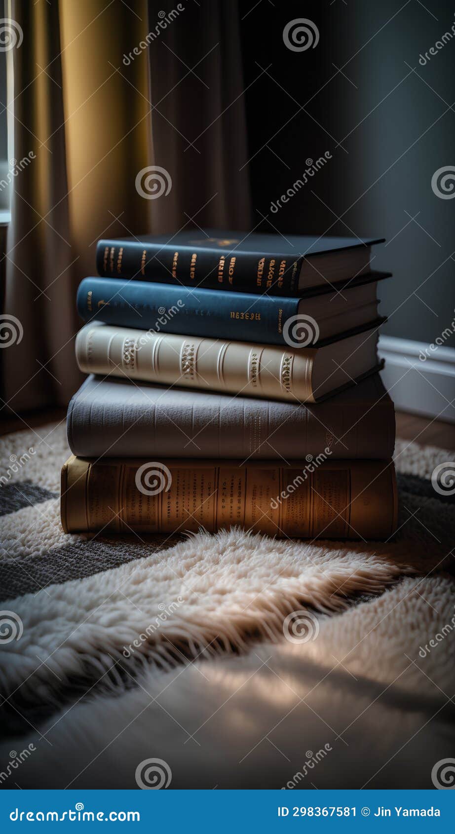 Stack of Books on a Carpet in the Living Room. Selective Focus Stock ...
