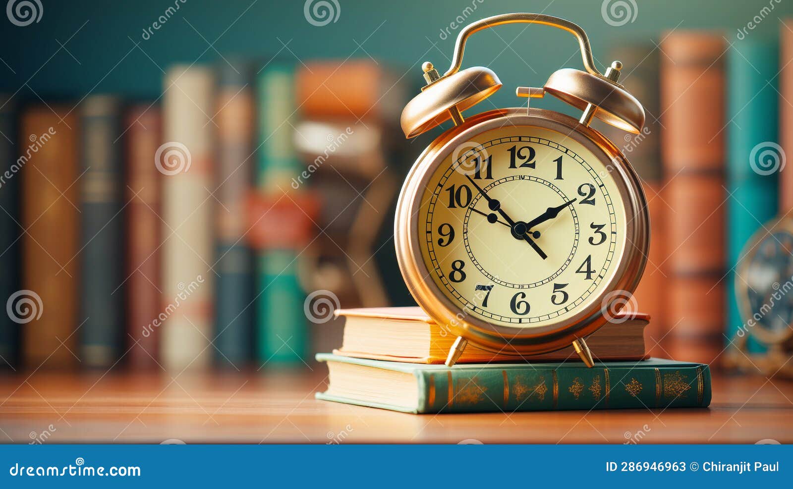 A Stack of Books with a Clock and a Clock on it Stock Illustration ...