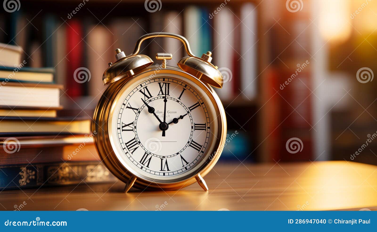 A Stack of Books with a Clock and a Clock on it Stock Photo - Image of ...