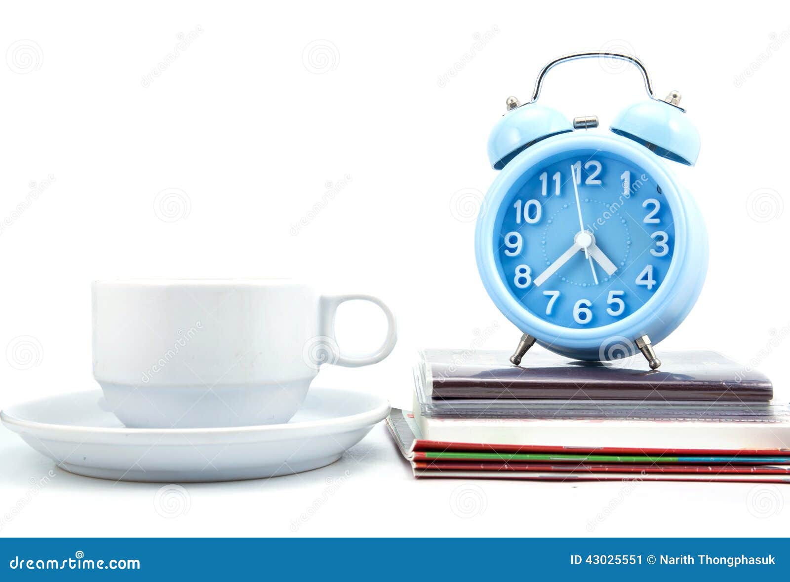 Stack of Books, Clock and Cup Stock Image - Image of education ...