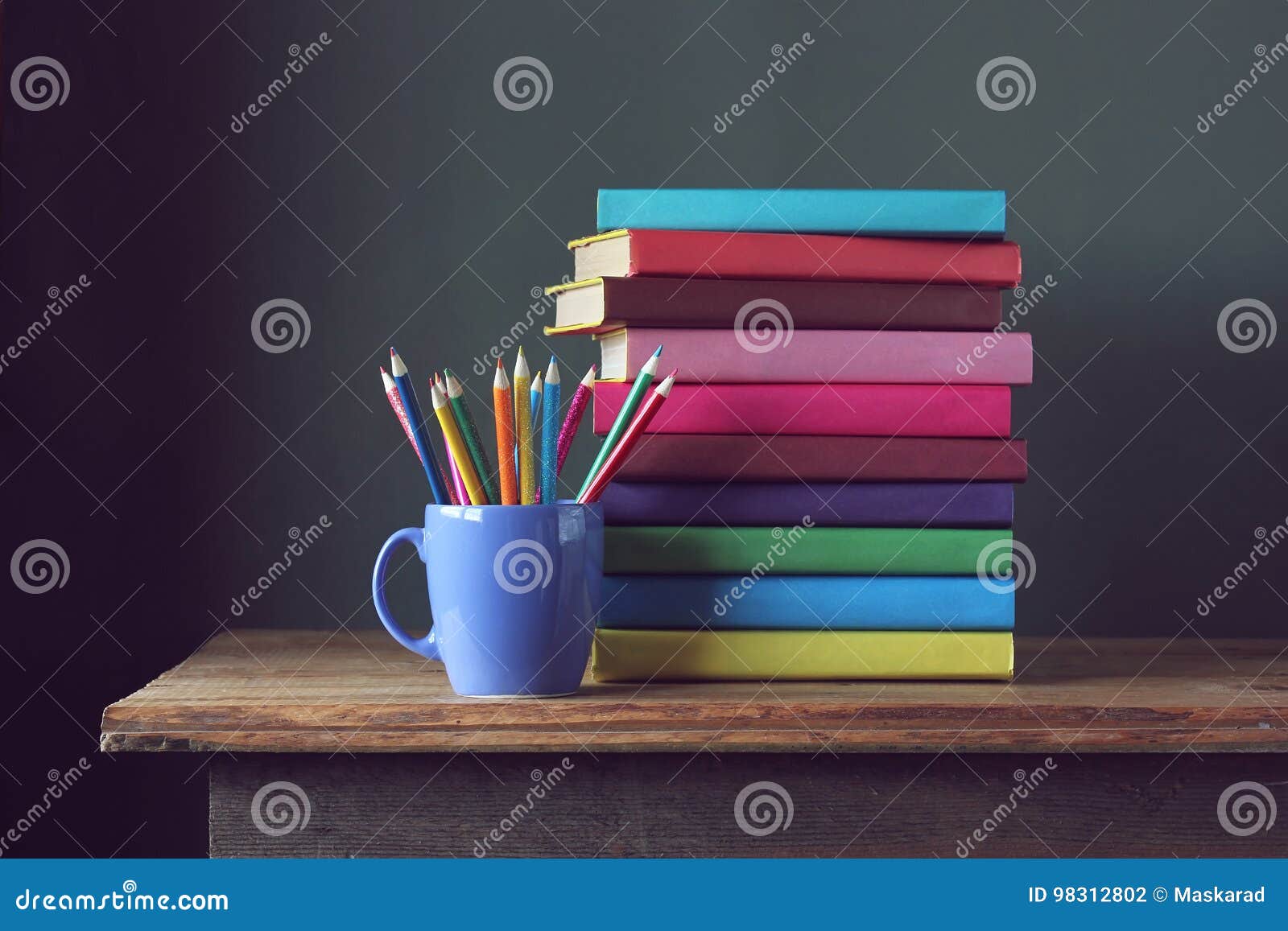 Stack of Books and Colored Pencils. Back To School. Stock Photo - Image ...