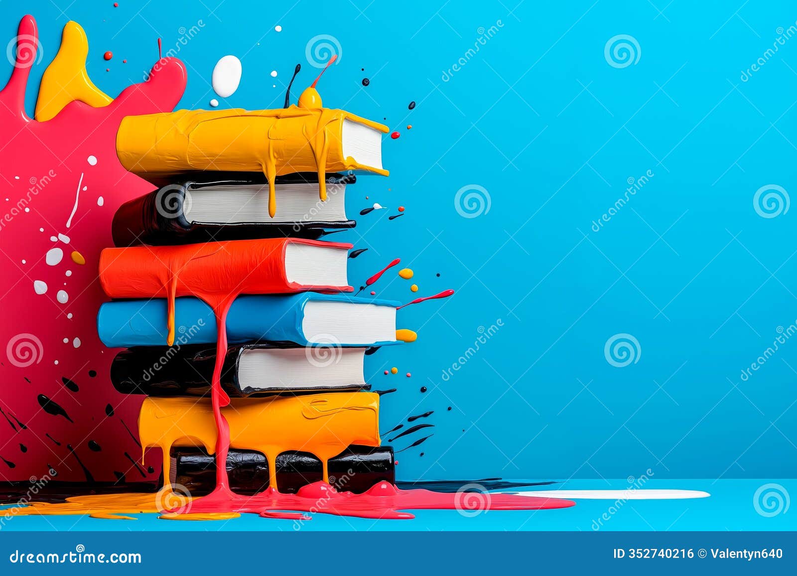 A Stack of Books with Colorful Paint Splattered on Them Stock ...